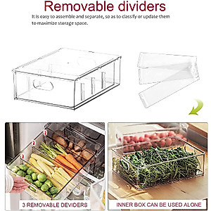 Refrigerator Organizer Bins with Pull-out Drawer, Large Stackable Fridge Drawer Organizer Set with Handle, BPA-free Drawable Clear Storage Cases for Freezer, Cabinet, Kitchen, Pantry Organization