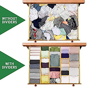 Adjustable Bamboo Drawer Dividers with Inserts and Liner -Spring Loaded Organizer-Expandable Organizers for Kitchen Utensils in Drawers for Deep Large Dresser for Clothes-Wood Draw Divider Separators