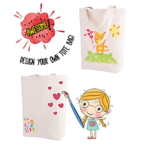 Lily queen Natural Canvas Tote Bags DIY for Crafting and Decorating Reusable Grocery Washable Bag Shopping Bag (Natural - 6 Pack)