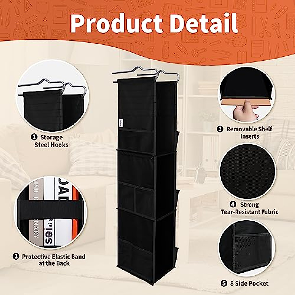 Annecy Locker Organizer for School, Work, Gym, and Closet, 3 Shelf Hanging Locker Accessories for Girls Boys, Adjustable School Locker Shelf from 3 to 2 Shelves, Black