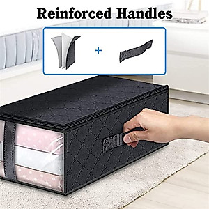 InfantLY Bright Foldable Underbed Bags, Storage Bags Organizer Container Thick Blankets Clothes Comforters Bag Breathable Zippered Bins for Bedroom with Clear Window+4 Handles