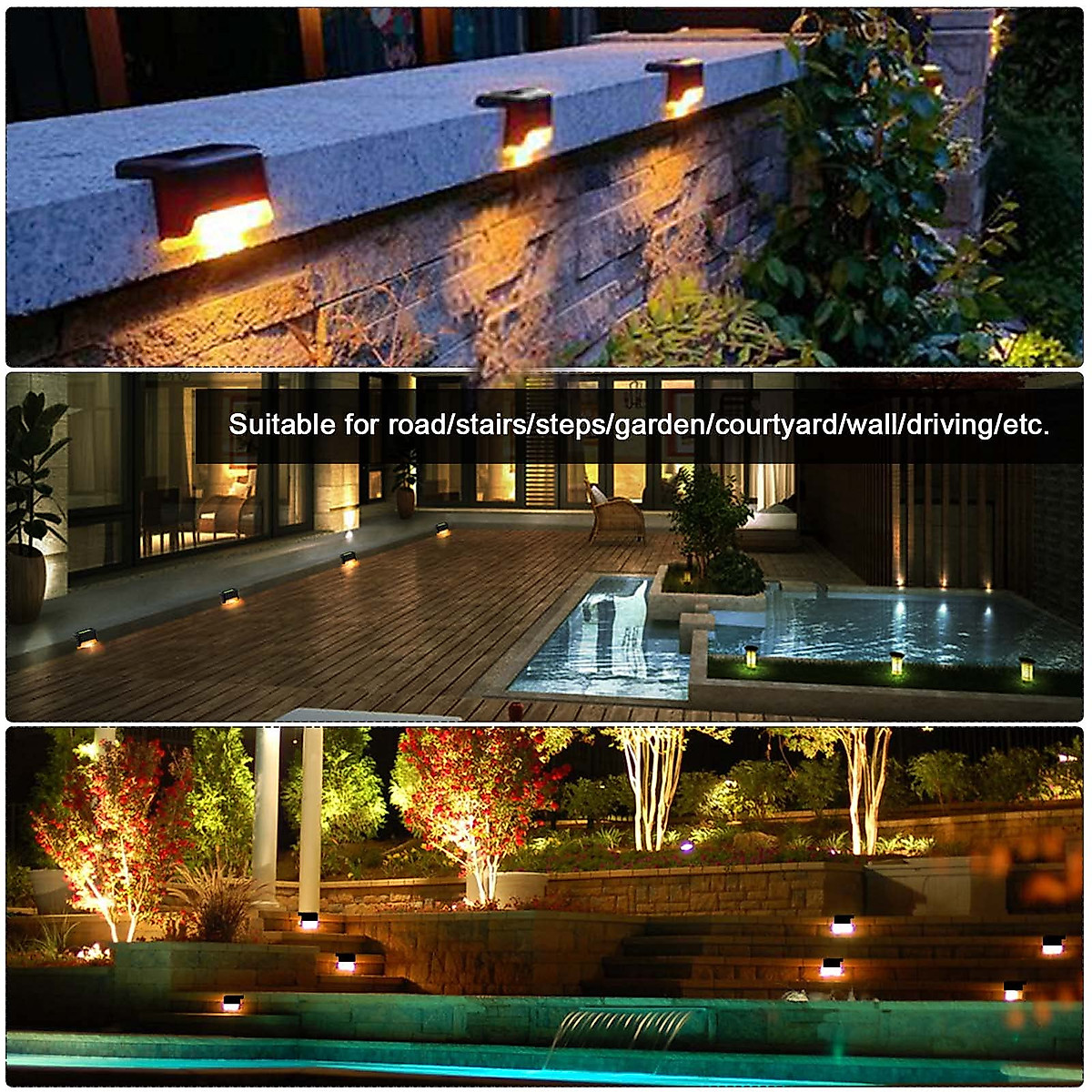 Phenas Solar Deck Light Outdoor Solar Fence Light Energy Saving Solar Step Light with Auto Working Mode Waterproof LED Solar Stair Light for Railing Deck Patio Yard Pathway Garden Decor, Black