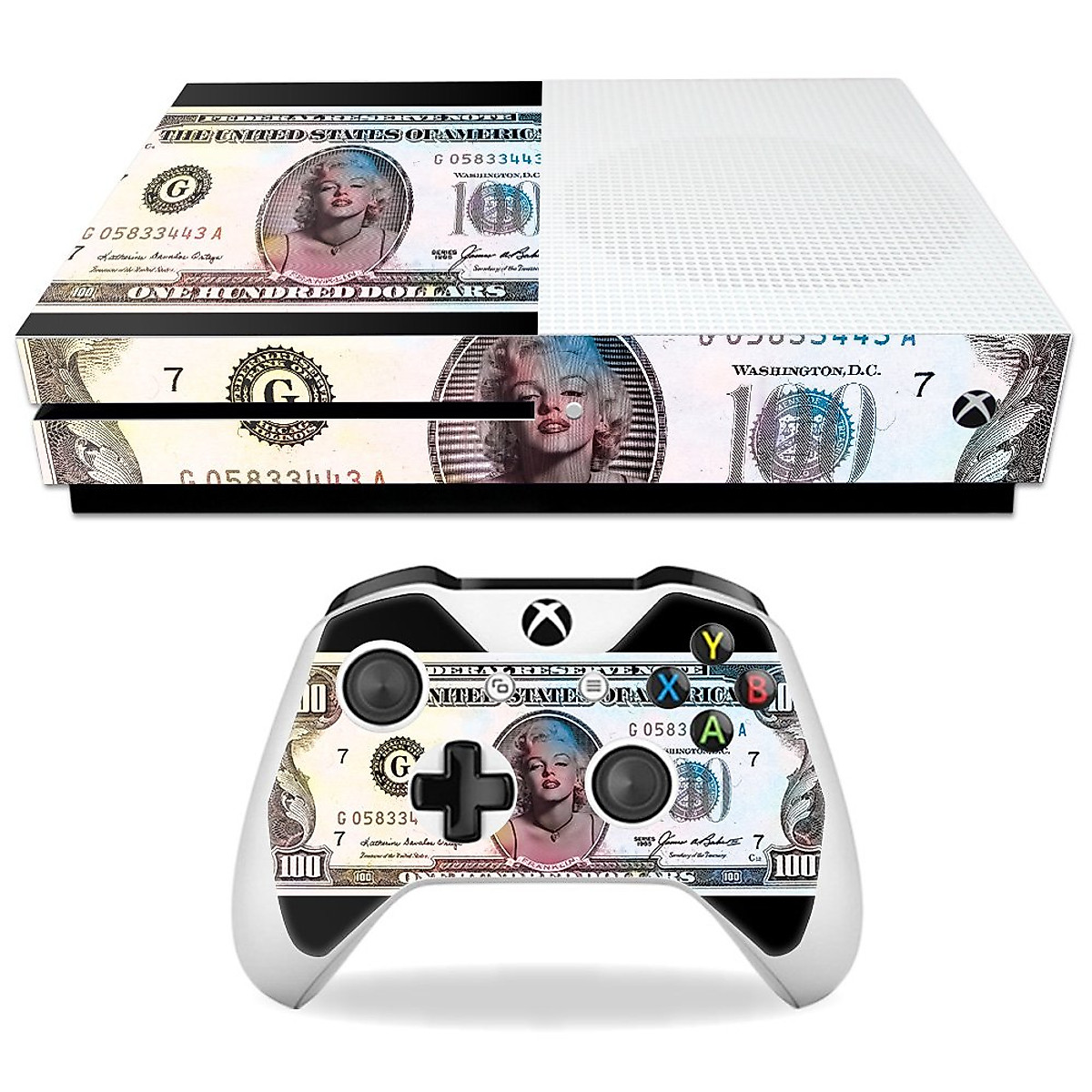MightySkins Skin Compatible with Microsoft Xbox One S - Monroe Currency | Protective, Durable, and Unique Vinyl Decal wrap Cover | Easy to Apply, Remove, and Change Styles | Made in The USA