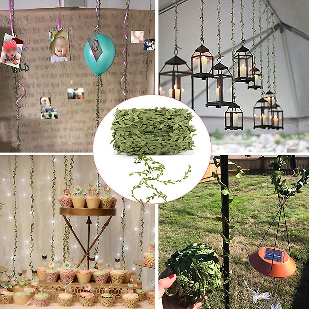 3 Rolls 22Yards Artificial Ivy Leaf Ribbon Fake Olive Green Vines Trim Jungle Garland with Sunflower Felt Applique for Rustic Wrapping Wedding Home Garden Decoration Craft Supplies