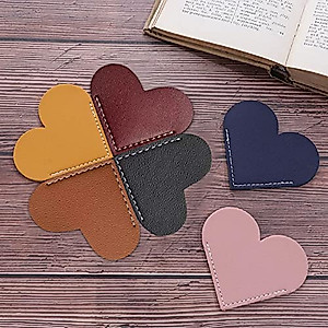 6 Pieces Leather Heart Bookmarks Cute Bookmarks Heart Page Corner Handmade Book Marks Leather Reading Accessories for Women Kids, and Cute Handmade Book Reading Gift for Book Lovers