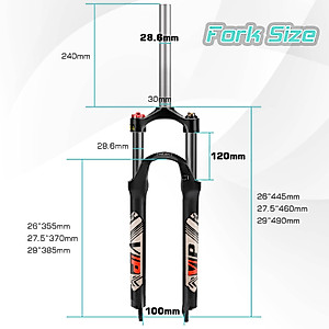 BUCKLOS 26/27.5/29 MTB Suspension Fork Travel 100mm, 28.6mm Straight Tube QR 9mm Crown Lockout Aluminum Alloy XC Mountain Bike Front Forks