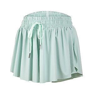 WittyRose 2 in 1 Flowy Spandex Shorts Women Gym Yoga Athletic Workout Running Biker Comfy Lounge Sweat Skirt Summer (S, Light Green)