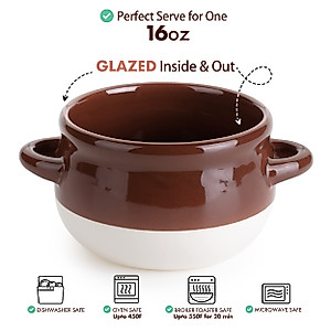 French Onion Soup Crocks Oven Safe - French Onion Soup Bowls- Set of 4 (16 Oz) Oven, Broiler, Microwave & Dishwasher Safe Glazed Ceramic Soup Bowls with Handles. Digital Recipe book included- Oishi
