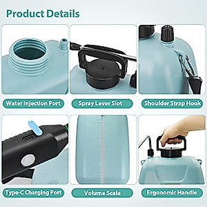 SideKing 1.35 Gallon/5L Battery Powered Sprayer, Electric Sprayer with USB Rechargeable Handle, Portable Garden Sprayer with Telescopic Wand, 3 Mist Nozzles and Adjustable Shoulder Strap