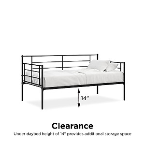 REALROOMS Praxis Metal Daybed with Steel Frame and Slats, Under Bed Storage, Twin, Black