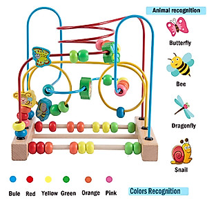 Joqutoys Bead Maze Toy for 1 2 3 Year Old Kids, Wooden Colorful Roller Coaster Circle Toys, Early Educational Toys for Toddlers, First Birthday Gifts for Boys Girls