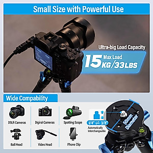 SIRUI AM223L Travel Video Tripod with Leveling Base, Mini Carbon Fiber Desktop Tripod for DSLR Camera Video Camcorder, Max Load 33lbs, Max Height 14.2"