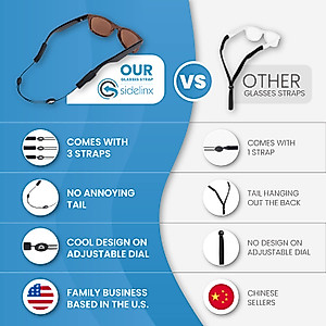 Adjustable Eyeglasses Strap (3 Pack Fish Style) - No Tail Sunglasses Strap - Eyewear String Holder - With Bonus Glasses Cleaning Cloth - 3 Pack