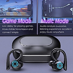 Wireless Earbuds Bluetooth Sports Earphones with Earhook, Long Playtime Earbuds in Ears, Hands Free Stereo Noise Cancelling Earphones with HD Mic, Waterproof Earphones for Exercising/Running/Game