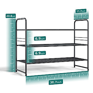 GEORIS 3 Tier Shoe Rack for Closet, Stackable & Adjustable 32" L Shoe Storage Organizer Sturdy, All Metal, Black