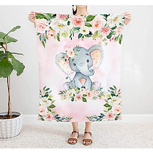Elephant Baby Girl Blanket, Elephant Crib Bedding, Elephant Nursery Theme Baby Blanket, Pink Floral Newborn Coming Home Blanket, Bedding Swaddle Blanket (40" x 50")