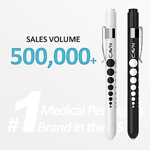 CAVN Pen Light with Pupil Gauge LED Penlight for Nurses Doctors, 2 Pcs Reusable Medical Penlight for Nursing Students (Black/White)