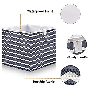 ALAZA Collapsible Storage Cubes Organizer,Sea Waves Pattern Storage Containers Closet Shelf Organizer with Handles for Home Office