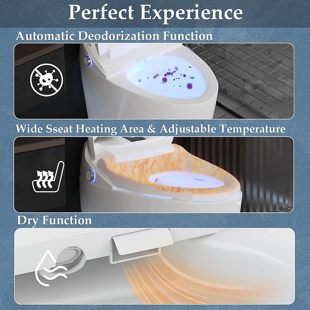 Lovinouse Smart Toilets Bidet, Modern Toilet and Bidets, Auto Power Flush Self Cleaning Tankless Toilet with Bidet,Auto Open & Close,Heated Seat,Warm Water Sprayer & Dry,Foot Sensor Operation,White