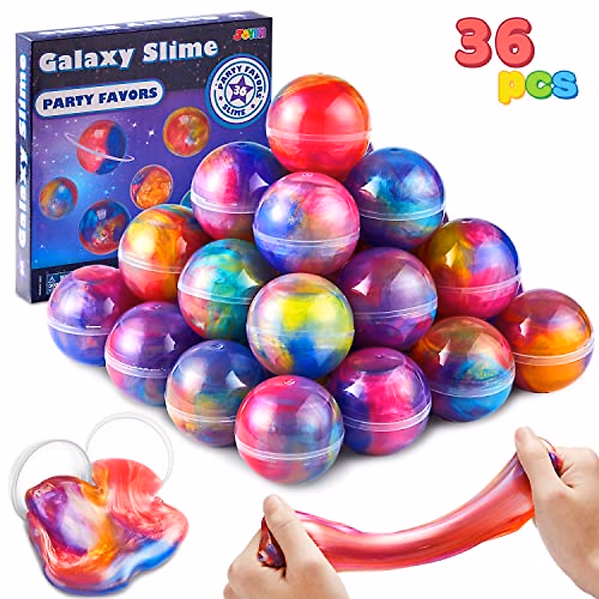 JOYIN Slime Party Favors, 36 Pack Galaxy Slime Ball Party Favors - Stretchy, Non-Sticky, Mess-Free, Stress Relief, and Safe for Girls and Boys - Perfect for Party, Classroom Reward