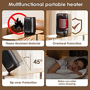 Space Heaters for Indoor Use, Portable Electric Heater with Thermostat,Remote, 2s Fast Heating, 3 Modes, 70°Oscillation, 1500W PTC Ceramic Desk Heater with Heating and Fan Modes for Office Bedroom Use