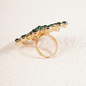 Jumwrit Big Round Ring Green Rhinestone Flower Ring Open Wrap Band Ring Adjustable Finger Ring Gold Knuckle Ring for Women Statement Ring