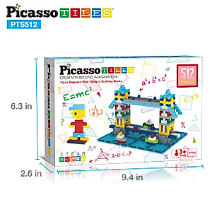 PicassoTiles 512 PCs Grand Playset Magnetic Tiles and Building Block Combo Creative Buildings & Figures Such as Bridges Hearts Unique Characters & More Educational STEM Toys Learning Activity Ages 3+