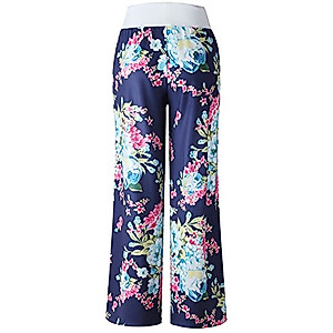 X-Image Women's Floral Printed High Waist Drawstring Wide Leg Palazzo Lounge Pants S-XXL Blue 4, X-Large