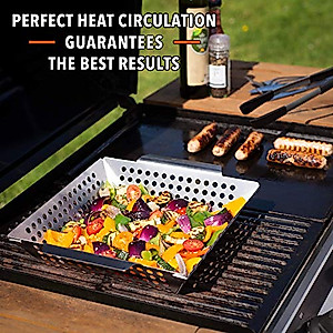 Homeflowz Heavy Duty Grill Basket – Large Vegetable Grill Basket for more Veggies - Stainless Steel Grilling Basket - Grill Baskets for Outdoor Grill -Perfect BBQ Basket for All Grills and Vegetable