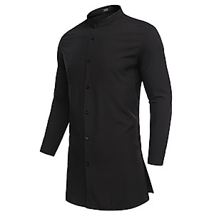 COOFANDY Men's African Dashiki Print Shirt Long Sleeve Button Down Shirt Bright Color Tribal Top Shirt Solid Black