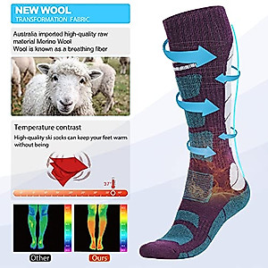 Ski Socks Merino Wool Thermal Knee High Winter Snowboard Sport Socks Men Women, Hunting