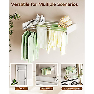 Vikaqi Wall Mounted Clothes Drying Rack 31.5", Foldable Wall Mount Laundry Drying Rack Folding Indoor, Drying Rack Clothing Collapsible, Towel Drying Rack with Wall Template