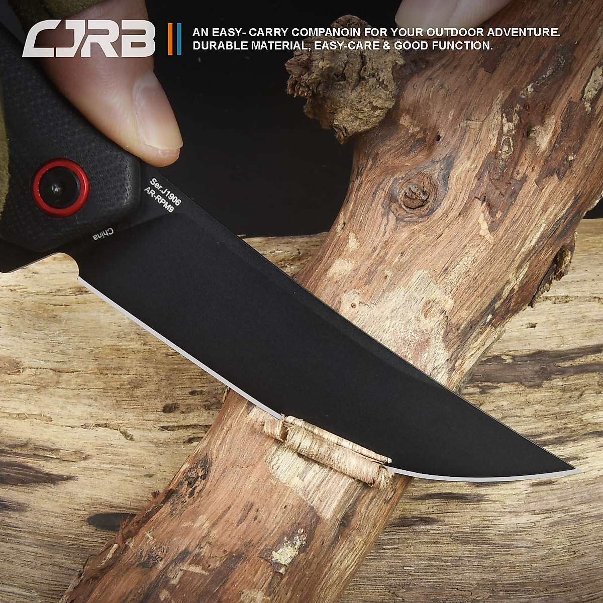 CJRB Tactical Knife, Small Folding Pocket Knife with AR-RPM9 Steel Blade and G10 Handle for Men Outdoor, Survival, Hunting, Camping Gobi(J1906B) Black