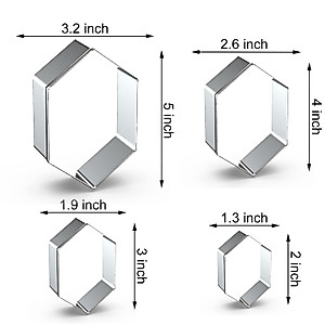 Long Hexagon Cookie Cutter Set Large - 5 Inch, 4 Inch, 3 Inch, 2 Inch - Geometric Gem Cookie Cutters Shapes Molds - Stainless Steel