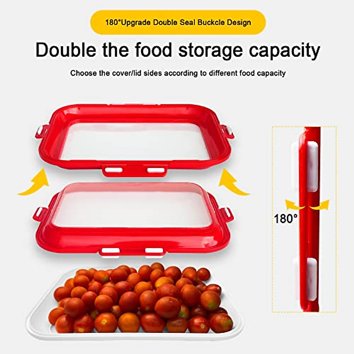 Stacking Food Storage Trays, 2 Pack Stackable Food Preservation Trays/Containers with Lid, Save Space Keep Food Fresh, Food Grade Plastic Wrap, BPA Free Serving Trays for Refrigerator Kitchen Picnic