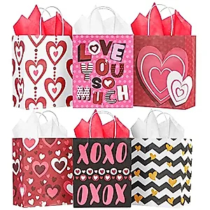 JOYIN 24 Pcs Valentine's Day Paper Gift Bags with Handle, Paper Wrapping Kraft Bags for Funny Gift Giving Novelty Gift Exchange Gift Wrapping Valentines Gift Bags Party Favors