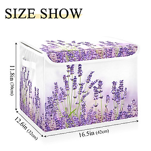 Kigai Collapsible Lavender Flowers Storage Basket with Lids and Handles,Storage Bins for Shelves Closet Bedroom,Office Storage