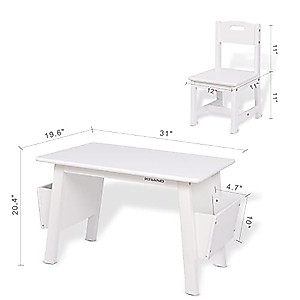 KRAND Kids Solid Wood Table and 2 Chair Set for Children with Built-in Storage Cases Storage Perfect Activity Table for Toddlers(Solid Wood/White)
