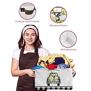 Cube Storage Bins Cloth Towel Organizer Picked Lemons Cartoon Gnome Truck Black and White Plaid Fabric Collapsible Storage Baskets with Handles for Home Office Closet Shelves Toy Nursery 1 Pack