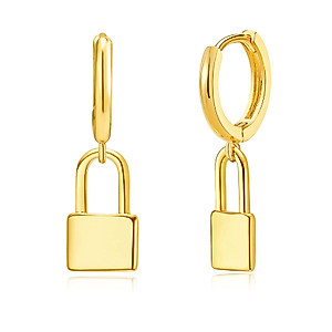 SANNYRA Lock Earrings for Women - 14K Gold Plated Earrings - Hoop Dangle Earrings Jewelry - Gold Huggie Hoop Earrings for Women