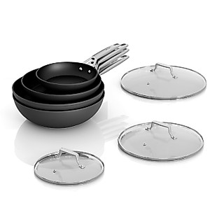 MSMK Non Stick Pans Set 7-Piece, 8, 10, 12 Inch Frying Pans and 12 Inch Induction Wok with Tempered Glass Lids, PRO Heat Distribution, Stay-Cool Handles, Oven Safe 700℉, Compatible with All Cooktops
