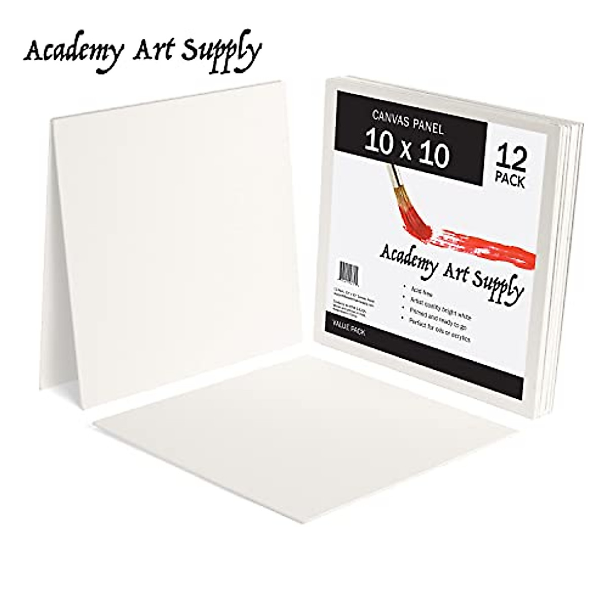 Academy Art Supply Canvases Panels 10 x 10 inch - 100% Cotton Artist Blank Canvas Board for Painting, Pre-gessoed, Primed, Acid-Free Canvas Panels, Perfect for Acrylic and Oil Painting, Pack of 12