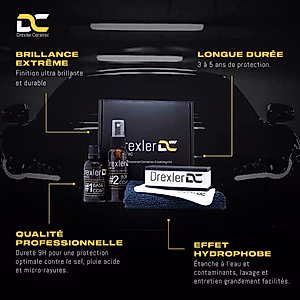 Drexler Ceramic Coating Kit 9h - Professional Grade, 3-5 Years of Gloss & Protection for Cars, 9h Hardness, Extra Hydrophobic Coating, High Shine Finish
