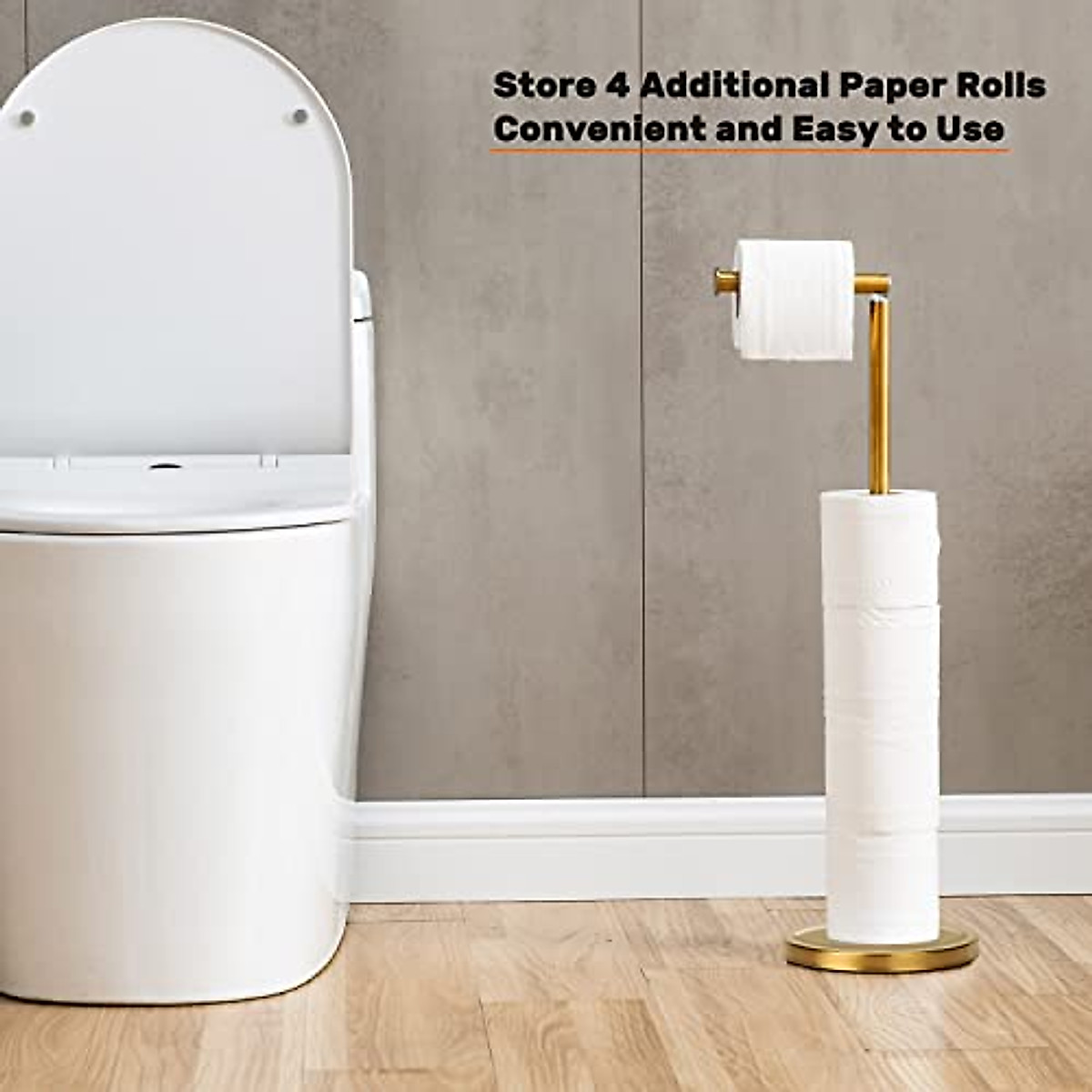 Toilet Paper Holder Stand Bathroom Toilet Paper Storage for 4 Paper Rolls with Heavy Base, Free Standing Toilet Paper Roll Holder (Gold)
