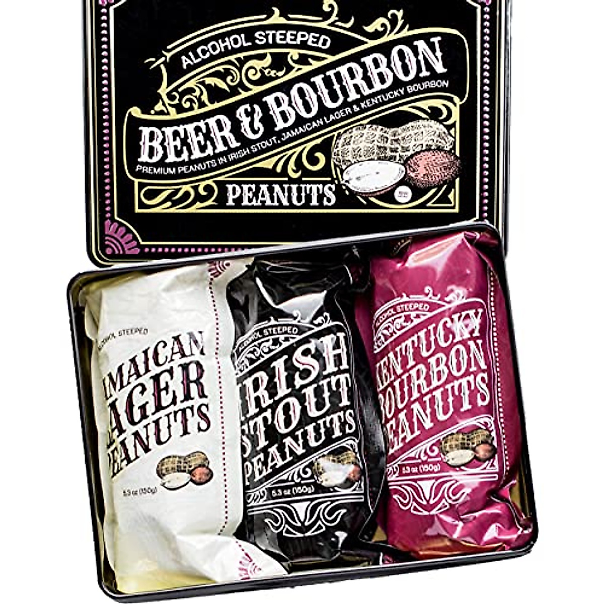 Nuts Gift for Men, Unique Flavored Peanuts in a Gift Box Tin, Great Easter Basket Stuffer, Fathers Day Gift for Him, Birthday or Holidays - 1 lb