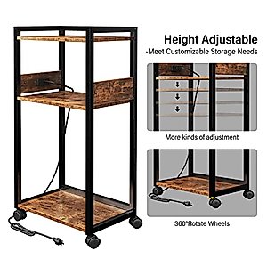 TC-HOMENY 3-Tier Movable Printer Stand with Storage Rolling Floor-Standing Deskside Shredder Computer Host Stand Adjustable Storage Shelf Rack on Wheels Multipurpose Stand for Printer