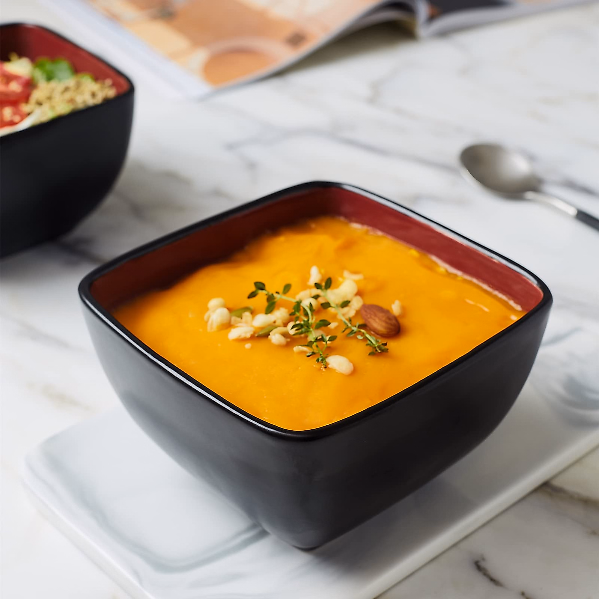 AmorArc 32oz Square Cereal Soup Bowls, Stoneware Bowls Set of 4 for Kitchen, Large Bowls for Cereal,Soup,Salad,Meal, Microwave & Dishwasher Safe-Red Inside