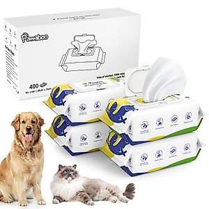 Pawaboo 400 Dog Wipes for Paws and Butt Ears Eyes | Organic Pet Wipes for Dogs | Unscented Hypoallergenic Dog Wipes Cleaning Deodorizing | Extra Thick Paw Wipes for Dogs Cats Pets