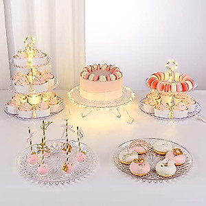 NWK Crystal Clear Cake Stand with Light Strings 5 Piece Perfect for Wedding Birthday Baby Shower Party Clear