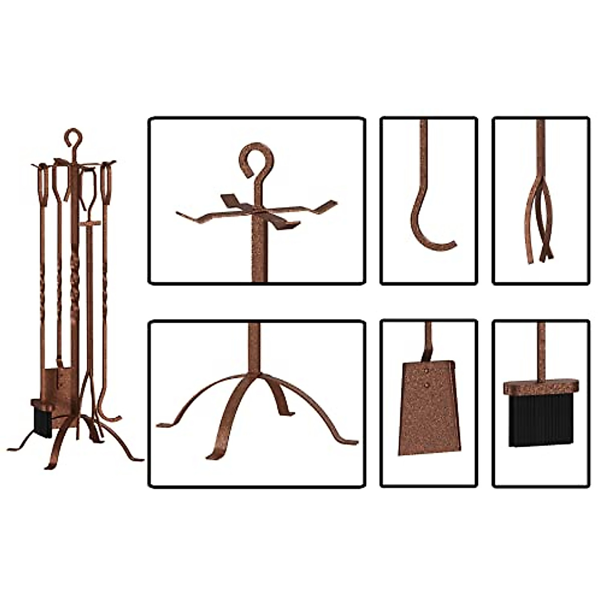 Fire Beauty 5 Pieces Fireplace Tools Set(Antique Bronze)